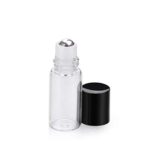 50 Pack 3ml Clear Glass Sample Vials For Essential Oils,Empty Glass Roller Bottle With Stainless Steel Roller Ball 3/4 Dram Glass Vials Perfume Roll On container-funnel,Opener,Dropper Included