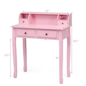 Giantex Writing Desk with 4 Drawers, Removable Floating Organizer 2-Tier Mission Home Computer Vanity Desk for Apartment Small Space (Pink)