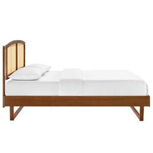 Modway Sierra Cane and Wood Queen Platform Bed with Angular Legs in Walnut