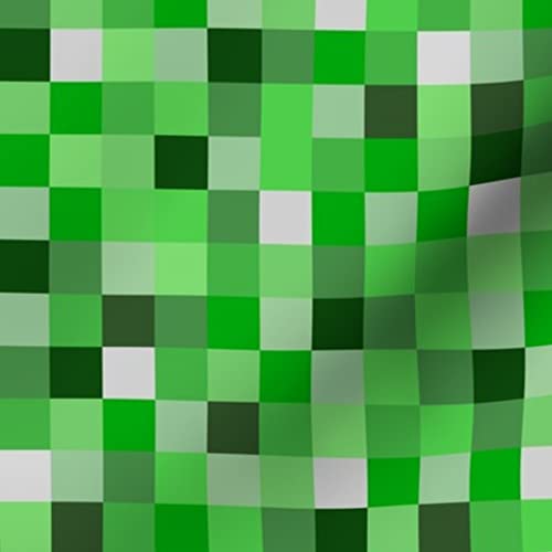 Spoonflower Fabric - Green Computer Video Games Gaming Kids Gaming Pixels Squares Printed on Petal Signature Cotton Fabric Fat Quarter - Sewing Quilting Apparel Crafts Decor