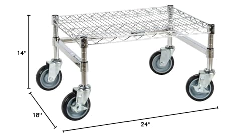 18 inch. x 24 inch. x 14 inch. Chrome Mobile Dunnage Rack Kit with Tubular Frame - 600 lb. Heavy Duty Shelving Organizer. Garage Organization Shelf Metal Adjustable Shelves Storage Rack with Wheels