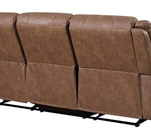 Madrona Burke Nova Brown 87" Sofa with Dual Recliners, Nailhead Trim, and Pillow Back