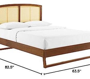 Modway Sierra Cane and Wood Queen Platform Bed with Angular Legs in Walnut