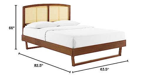 Modway Sierra Cane and Wood Queen Platform Bed with Angular Legs in Walnut