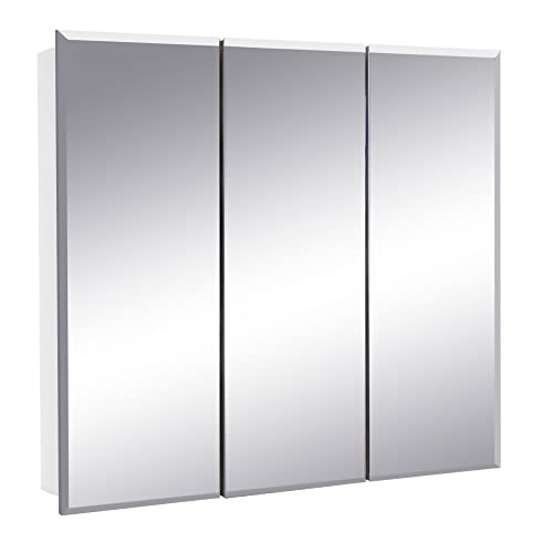 Design House 597484 Cyprus Medicine Cabinet – Durable Pre-Assembled – Bathroom Wall Cabinet with Frameless Mirrored Doors, 24.5-Inch – 4.4" X 24.5" X 25", White/Clear, 1 Count