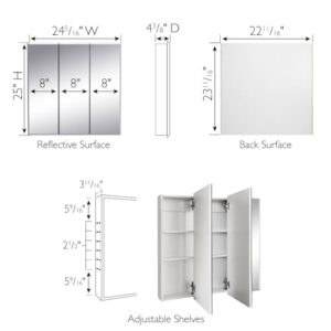 Design House 597484 Cyprus Medicine Cabinet – Durable Pre-Assembled – Bathroom Wall Cabinet with Frameless Mirrored Doors, 24.5-Inch – 4.4" X 24.5" X 25", White/Clear, 1 Count