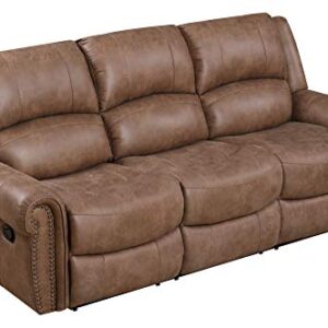 Madrona Burke Nova Brown 87" Sofa with Dual Recliners, Nailhead Trim, and Pillow Back