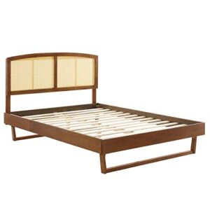 Modway Sierra Cane and Wood Queen Platform Bed with Angular Legs in Walnut