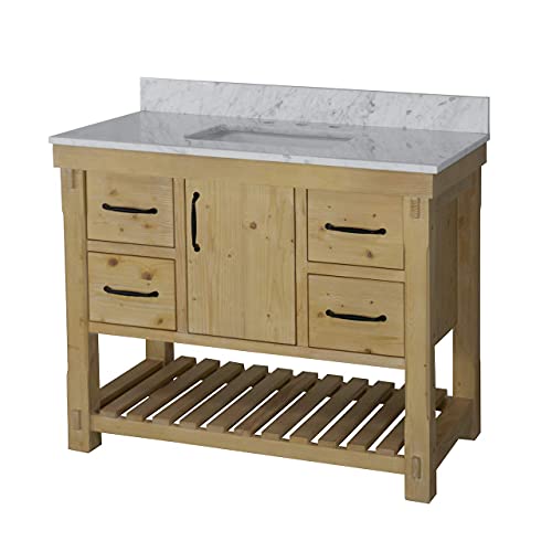 Birmingham 42-inch Bathroom Vanity (Carrara/Driftwood): Includes Driftwood Cabinet with Authentic Italian Carrara Marble Countertop and White Ceramic Sink