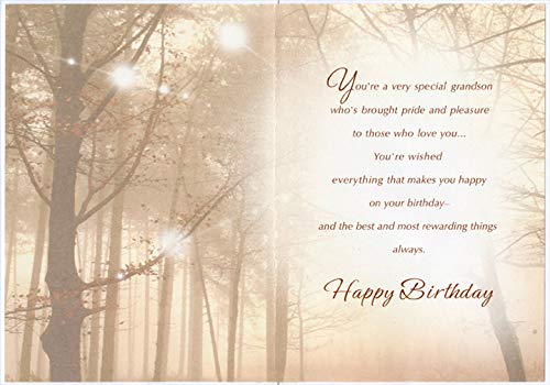 Designer Greetings I'm Glad: Tall Trees in Orange Foil Square Frame Grandson Birthday Card