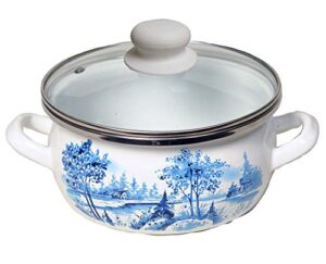 santex cooking pot " gzhel" 5.0l enamel pot with glass lid, big pots for cooking, essentials for kitchen