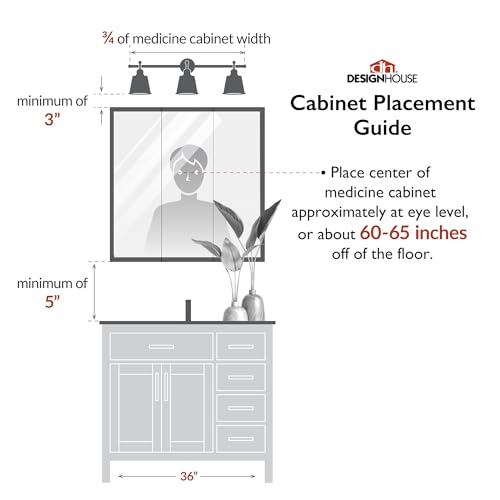 Design House 597484 Cyprus Medicine Cabinet – Durable Pre-Assembled – Bathroom Wall Cabinet with Frameless Mirrored Doors, 24.5-Inch – 4.4" X 24.5" X 25", White/Clear, 1 Count