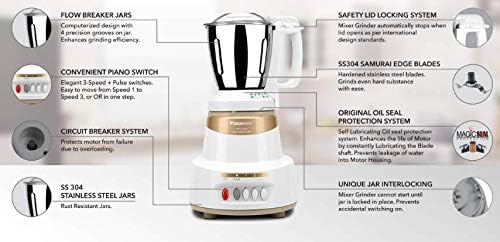 Panasonic MX-AV325MG 600w 3 Jar Mixer Grinder (Marble Gold)