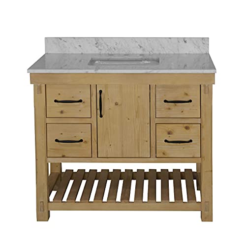 Birmingham 42-inch Bathroom Vanity (Carrara/Driftwood): Includes Driftwood Cabinet with Authentic Italian Carrara Marble Countertop and White Ceramic Sink