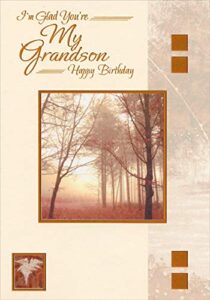 designer greetings i'm glad: tall trees in orange foil square frame grandson birthday card