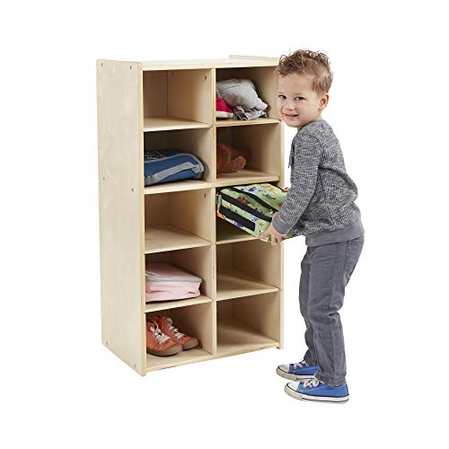 ECR4Kids Streamline 10 Cubby Tray Storage Cabinet, 5x2, Classroom Furniture, Natural