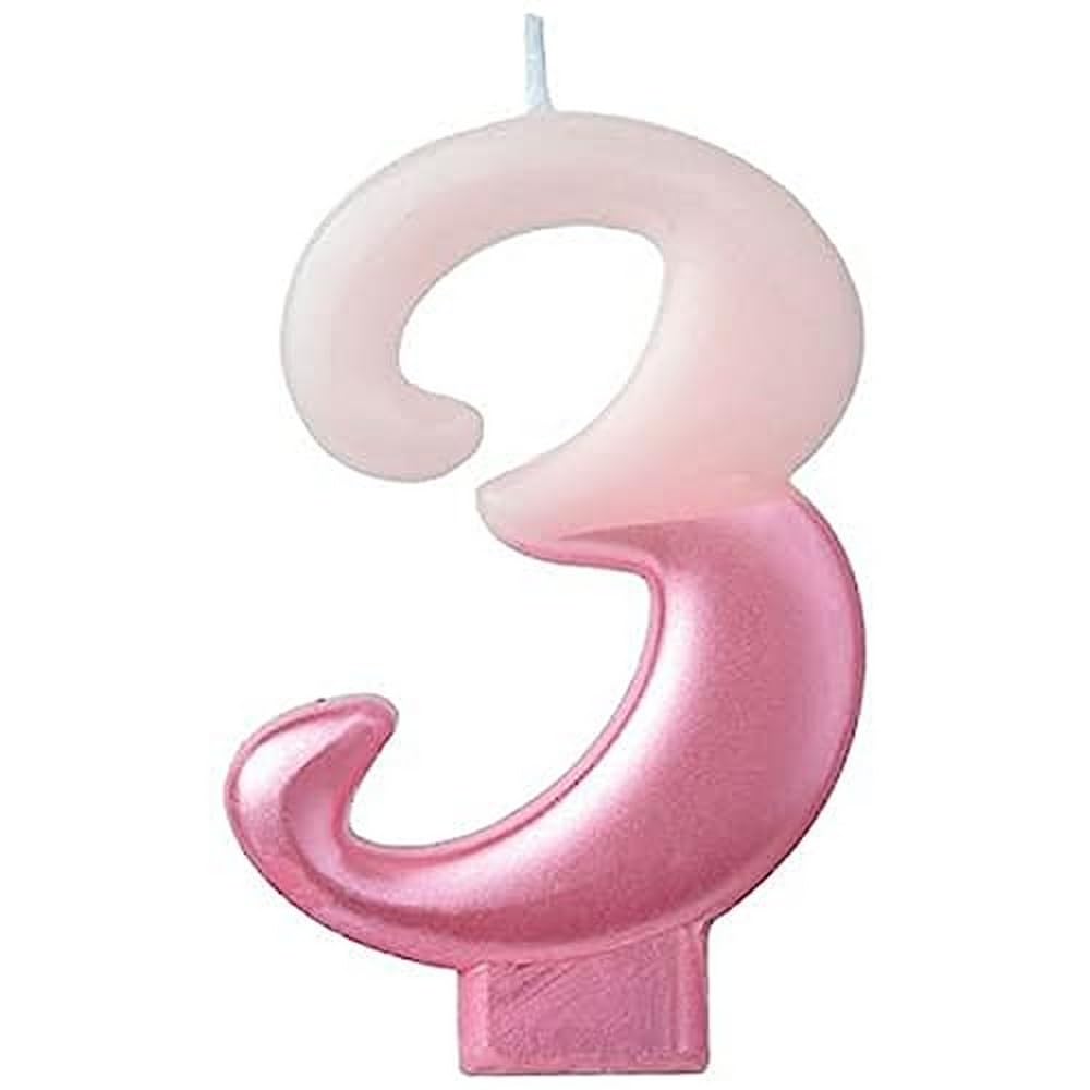 Vibrant Pink Numeral Candle #3 - 3.75" - Premium Wax & Metallic Design - Perfect for Birthdays, Anniversaries & Themed Parties (1 Pc.)