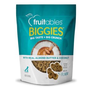 fruitables biggies dog biscuits – crunchy dog biscuits made with pumpkin – healthy dog treats packed with real fruit flavor – free of wheat, corn and soy – almond butter & coconut – 16 oz