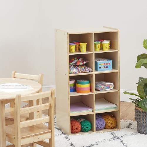 ECR4Kids Streamline 10 Cubby Tray Storage Cabinet, 5x2, Classroom Furniture, Natural