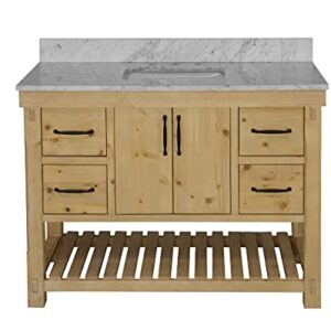 Birmingham 48-inch Bathroom Vanity (Carrara/Driftwood): Includes Driftwood Cabinet with Authentic Italian Carrara Marble Countertop and White Ceramic Sink