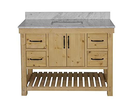 Birmingham 48-inch Bathroom Vanity (Carrara/Driftwood): Includes Driftwood Cabinet with Authentic Italian Carrara Marble Countertop and White Ceramic Sink