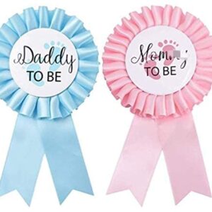 2 Pieces Daddy and Mom to Be Tinplate Badge Pin Gender Reveal Button Pins New Daddy Mommy Gifts for Baby Shower