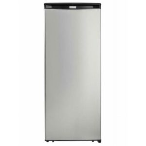 danby designer danby dufm085a4bsldd-6 8.5 cu.ft. garage ready upright freezer with 5 shelves, mechanical thermostat and manual defrost, energy star rated