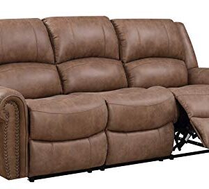 Madrona Burke Nova Brown 87" Sofa with Dual Recliners, Nailhead Trim, and Pillow Back