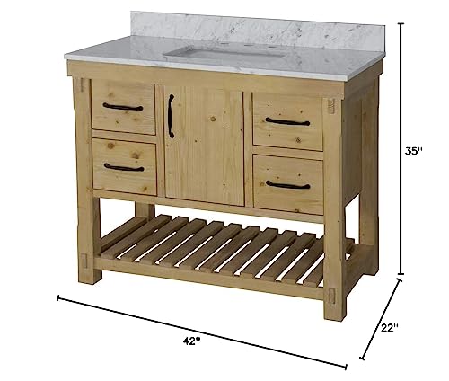 Birmingham 42-inch Bathroom Vanity (Carrara/Driftwood): Includes Driftwood Cabinet with Authentic Italian Carrara Marble Countertop and White Ceramic Sink