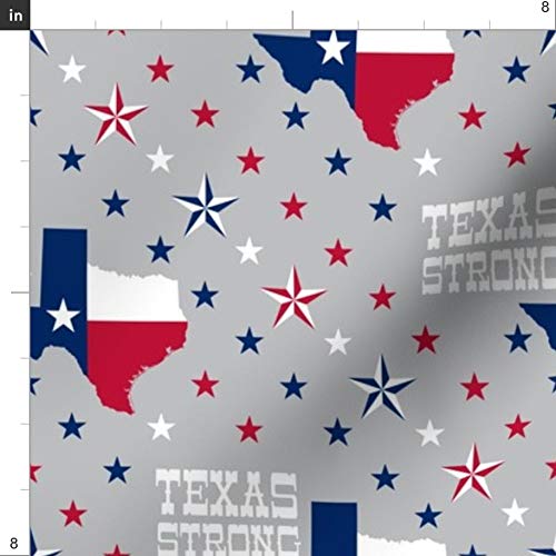 Spoonflower Fabric - Texas Strong White Blue Star Red Cowboy Patriotic Gray State Pride Printed on Petal Signature Cotton Fabric Fat Quarter - Sewing Quilting Apparel Crafts Decor