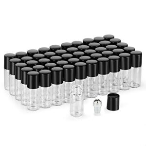 50 pack 3ml clear glass sample vials for essential oils,empty glass roller bottle with stainless steel roller ball 3/4 dram glass vials perfume roll on container-funnel,opener,dropper included