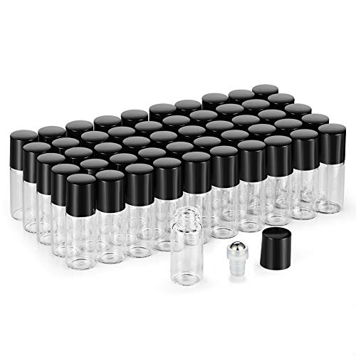 50 Pack 3ml Clear Glass Sample Vials For Essential Oils,Empty Glass Roller Bottle With Stainless Steel Roller Ball 3/4 Dram Glass Vials Perfume Roll On container-funnel,Opener,Dropper Included