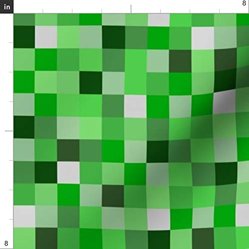 Spoonflower Fabric - Green Computer Video Games Gaming Kids Gaming Pixels Squares Printed on Petal Signature Cotton Fabric Fat Quarter - Sewing Quilting Apparel Crafts Decor