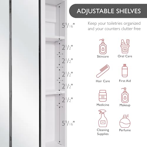 Design House 597484 Cyprus Medicine Cabinet – Durable Pre-Assembled – Bathroom Wall Cabinet with Frameless Mirrored Doors, 24.5-Inch – 4.4" X 24.5" X 25", White/Clear, 1 Count