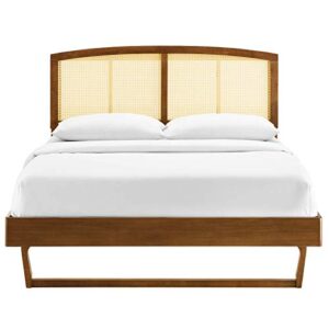 Modway Sierra Cane and Wood Queen Platform Bed with Angular Legs in Walnut