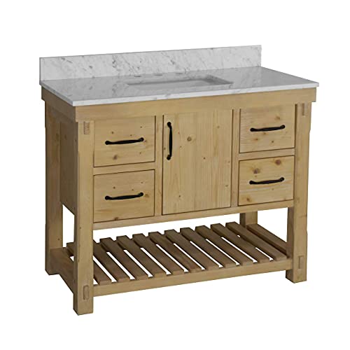 Birmingham 42-inch Bathroom Vanity (Carrara/Driftwood): Includes Driftwood Cabinet with Authentic Italian Carrara Marble Countertop and White Ceramic Sink