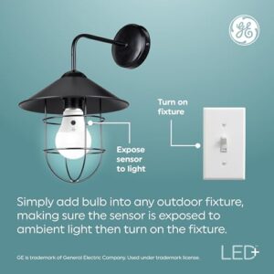 GE LED+ A19 Dusk to Dawn LED Light Bulb, Automatic On/Off Outdoor Security Light, Daylight (2 Pack)