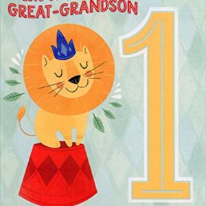 Designer Greetings Lion on Circus Stand Juvenile 1st : First Great-Grandson Birthday Card