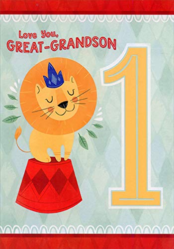 Designer Greetings Lion on Circus Stand Juvenile 1st : First Great-Grandson Birthday Card