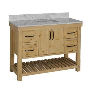 Birmingham 48-inch Bathroom Vanity (Carrara/Driftwood): Includes Driftwood Cabinet with Authentic Italian Carrara Marble Countertop and White Ceramic Sink