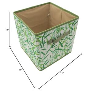 Seta Direct, Green Leaves Patterned Canvas Collapsible Storage Bins Cube Storage Shelf Organizer [3 Pack]