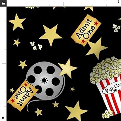 Spoonflower Fabric - VIP Night Theater Popcorn Black Yellow Stars Red Gold Novelty Printed on Petal Signature Cotton Fabric Fat Quarter - Sewing Quilting Apparel Crafts Decor