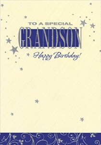 designer greetings silver foil stars and vines on ivory and blue grandson birthday card