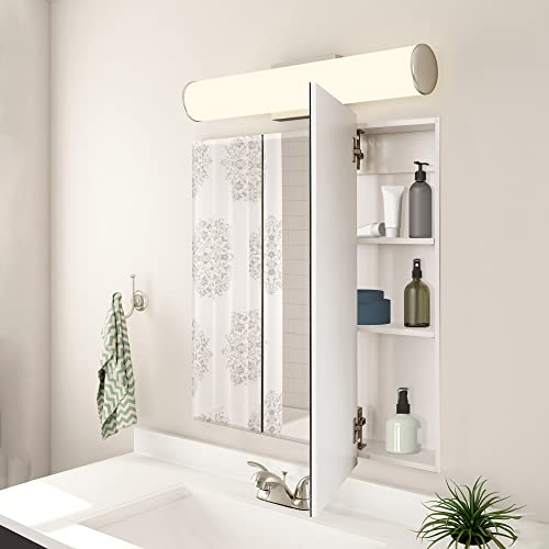 Design House 597484 Cyprus Medicine Cabinet – Durable Pre-Assembled – Bathroom Wall Cabinet with Frameless Mirrored Doors, 24.5-Inch – 4.4" X 24.5" X 25", White/Clear, 1 Count