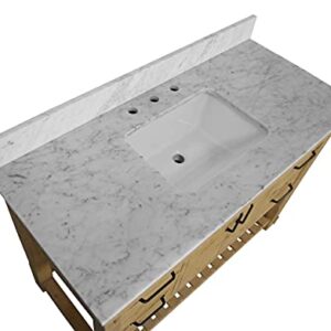 Birmingham 48-inch Bathroom Vanity (Carrara/Driftwood): Includes Driftwood Cabinet with Authentic Italian Carrara Marble Countertop and White Ceramic Sink