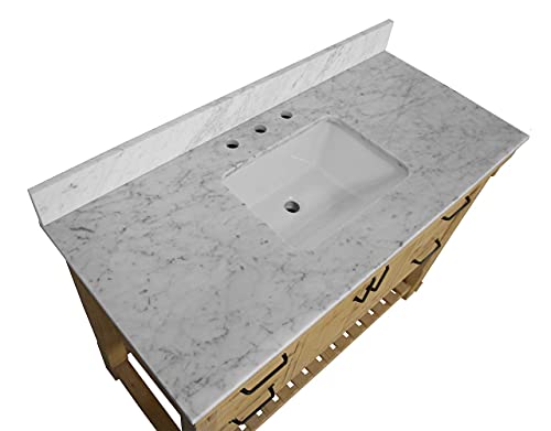 Birmingham 48-inch Bathroom Vanity (Carrara/Driftwood): Includes Driftwood Cabinet with Authentic Italian Carrara Marble Countertop and White Ceramic Sink