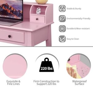 Giantex Writing Desk with 4 Drawers, Removable Floating Organizer 2-Tier Mission Home Computer Vanity Desk for Apartment Small Space (Pink)