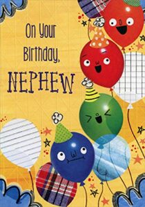 designer greetings colorful balloons with silly faces and party hats juvenile birthday card for young nephew