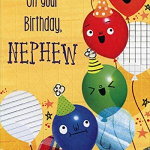 Designer Greetings Colorful Balloons with Silly Faces and Party Hats Juvenile Birthday Card for Young Nephew