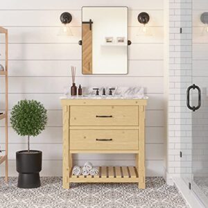 birmingham 36-inch bathroom vanity (carrara/driftwood): includes driftwood cabinet with authentic italian carrara marble countertop and white ceramic sink